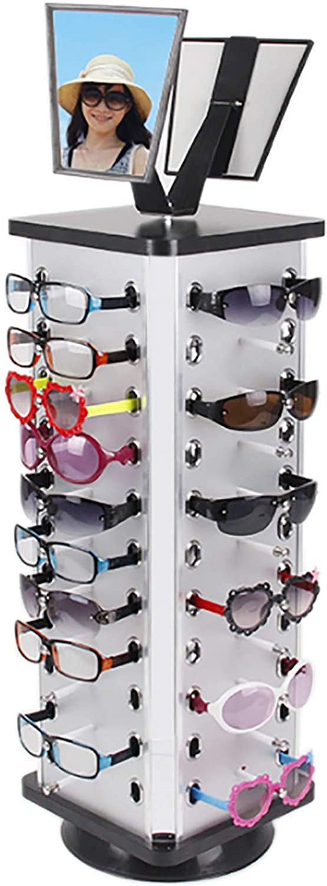 44-Pair Sunglass Stand Rotating Display with Mirror - Freestanding ...