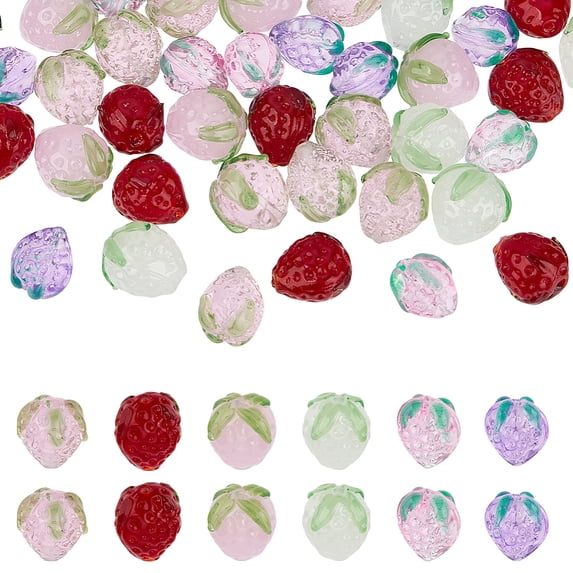 44 Pcs 6 Styles Strawberry Glass Beads Handmade Lampwork Fruit Beads ...