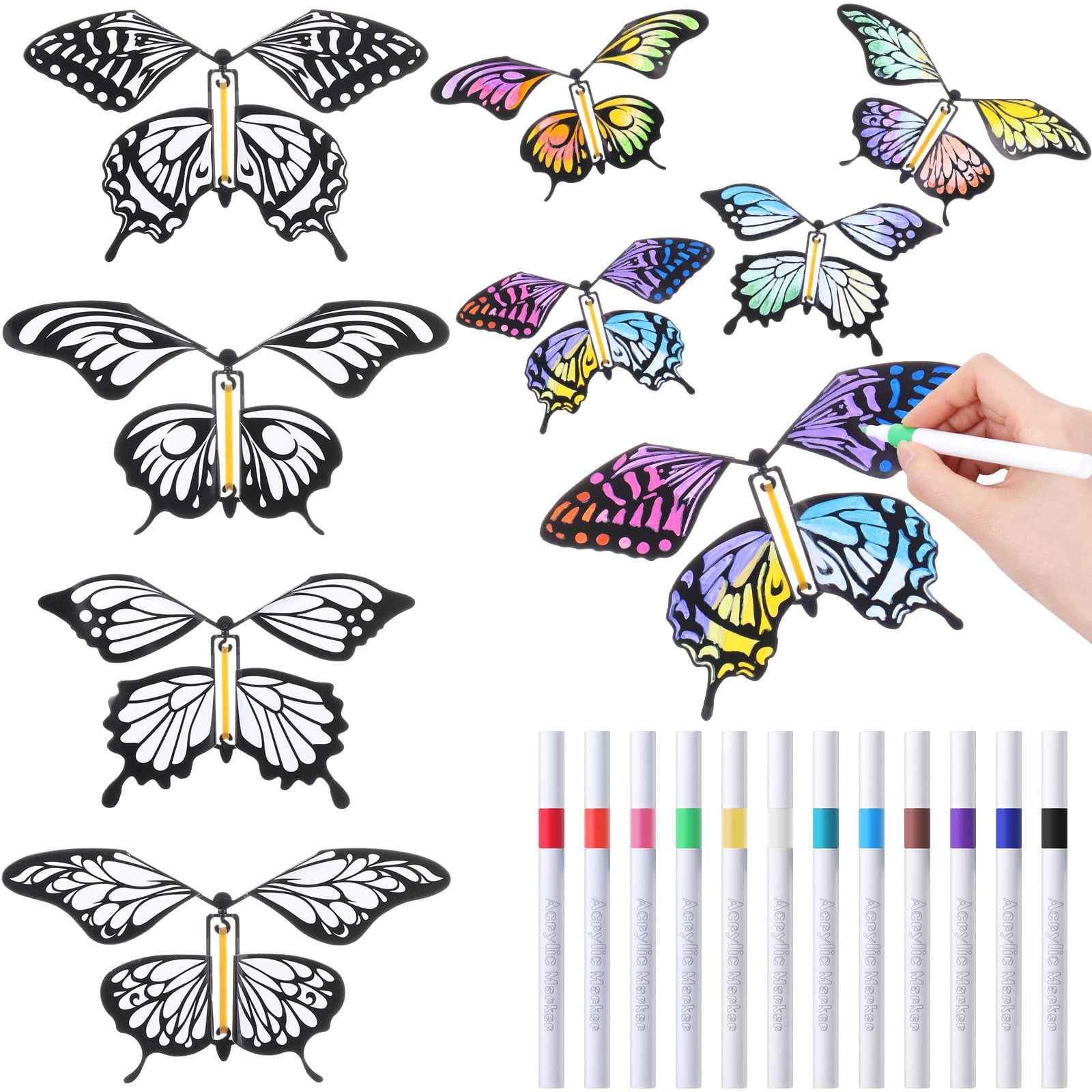 44 Pcs Flying Butterfly Craft Kit With 32 Wind Up Butterflies And 12 ...