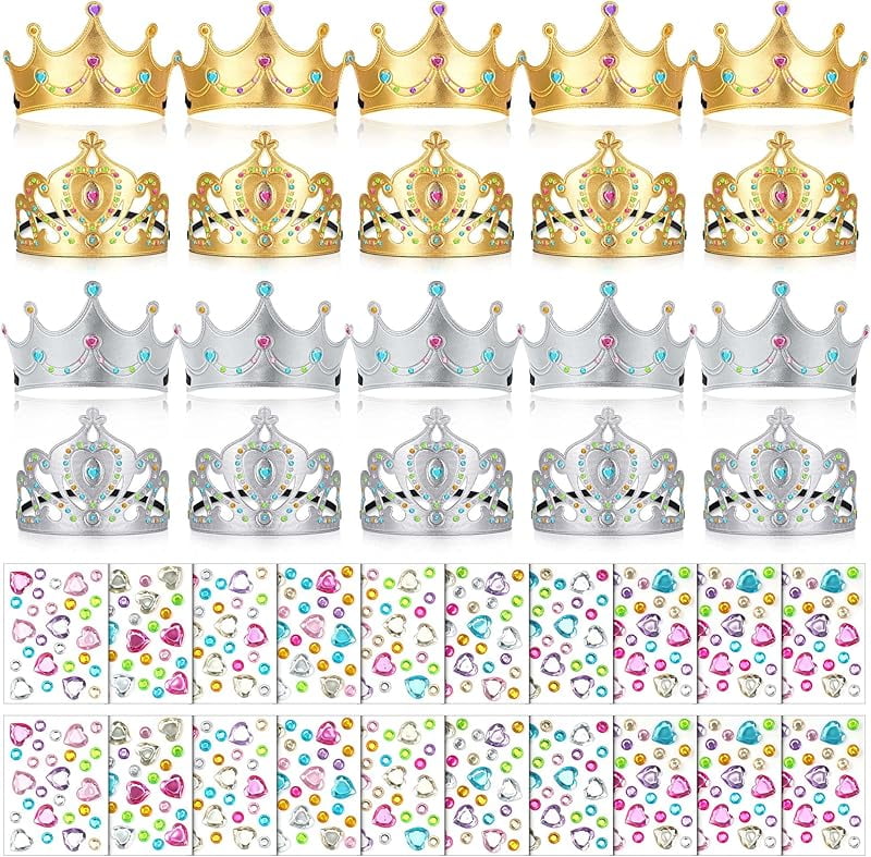 44 Pcs Foam Crowns for Kids Princess Tiaras Crowns Bulk Diamond Sticker ...