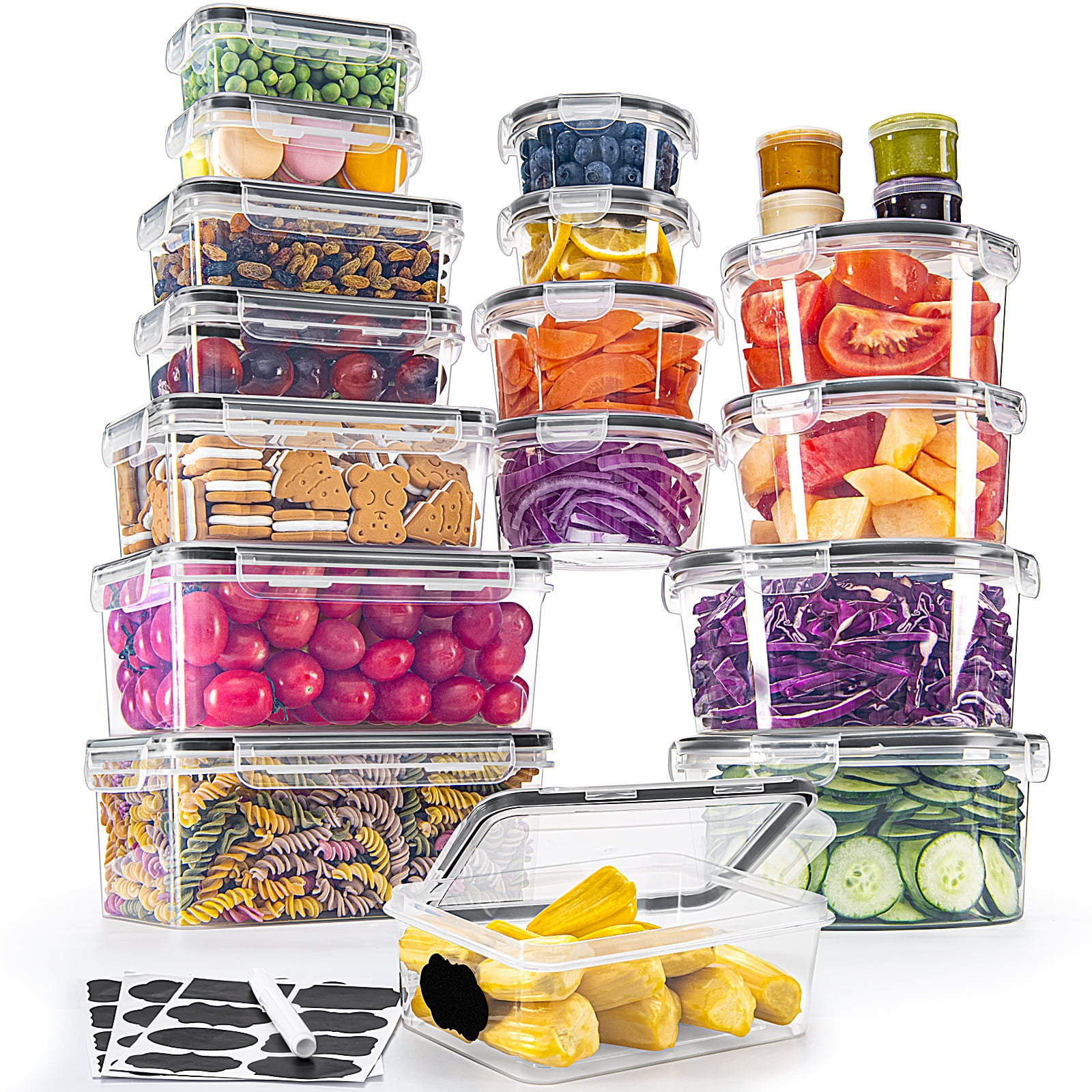 44 Pcs Plastic Food Storage Containers Set with Airtight Lids, Leftover ...