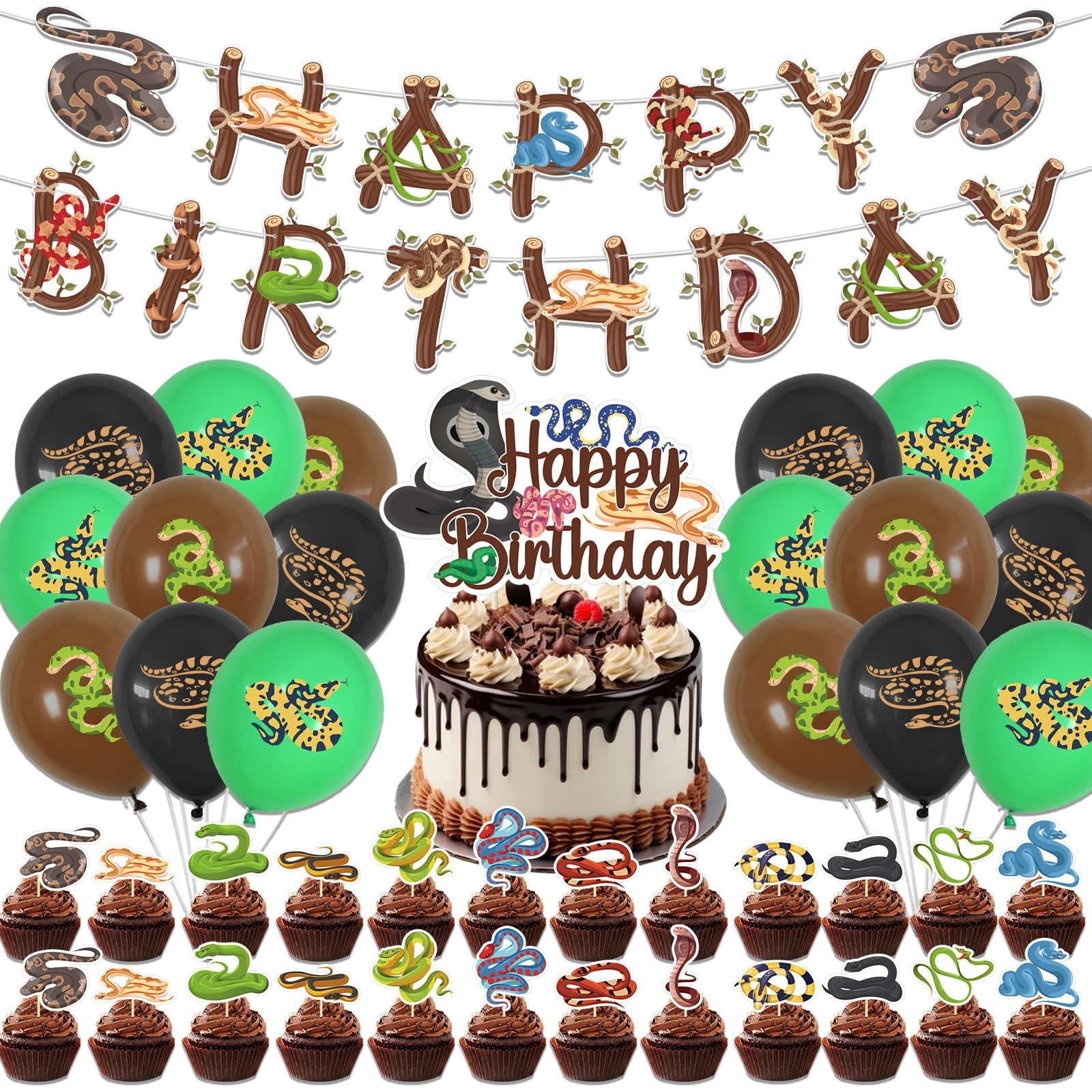 44 Pcs Snake Birthday MSF2 Party Supplies Includes Snake Happy Birthday ...