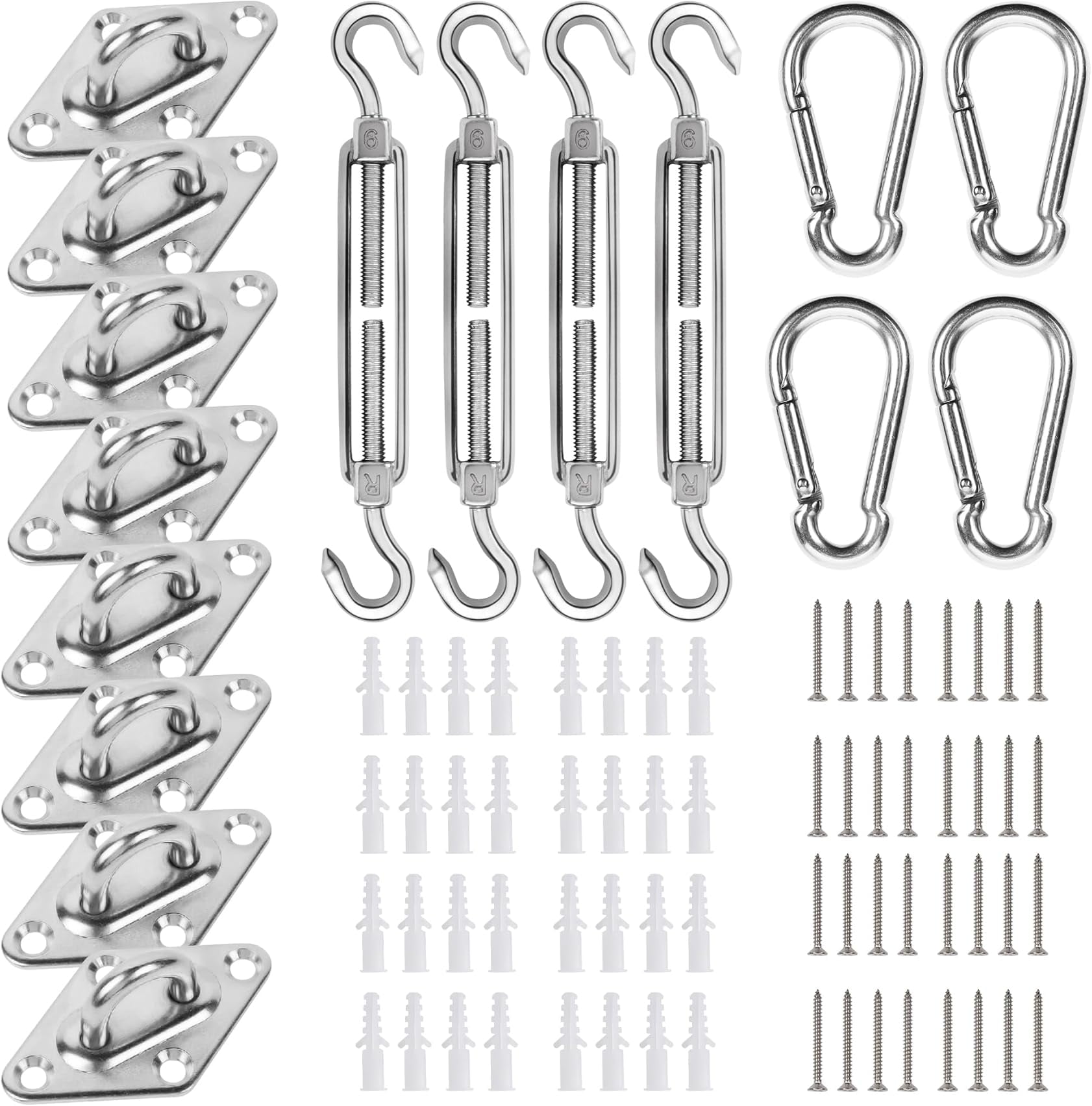 44 Pcs Stainless Steel Shade Sail Hardware Kit Triangle Rectangle ...