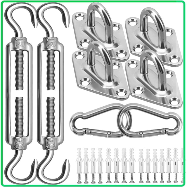 44 Pcs Stainless Steel Shade Sail Hardware Kit Triangle Rectangle Sun ...