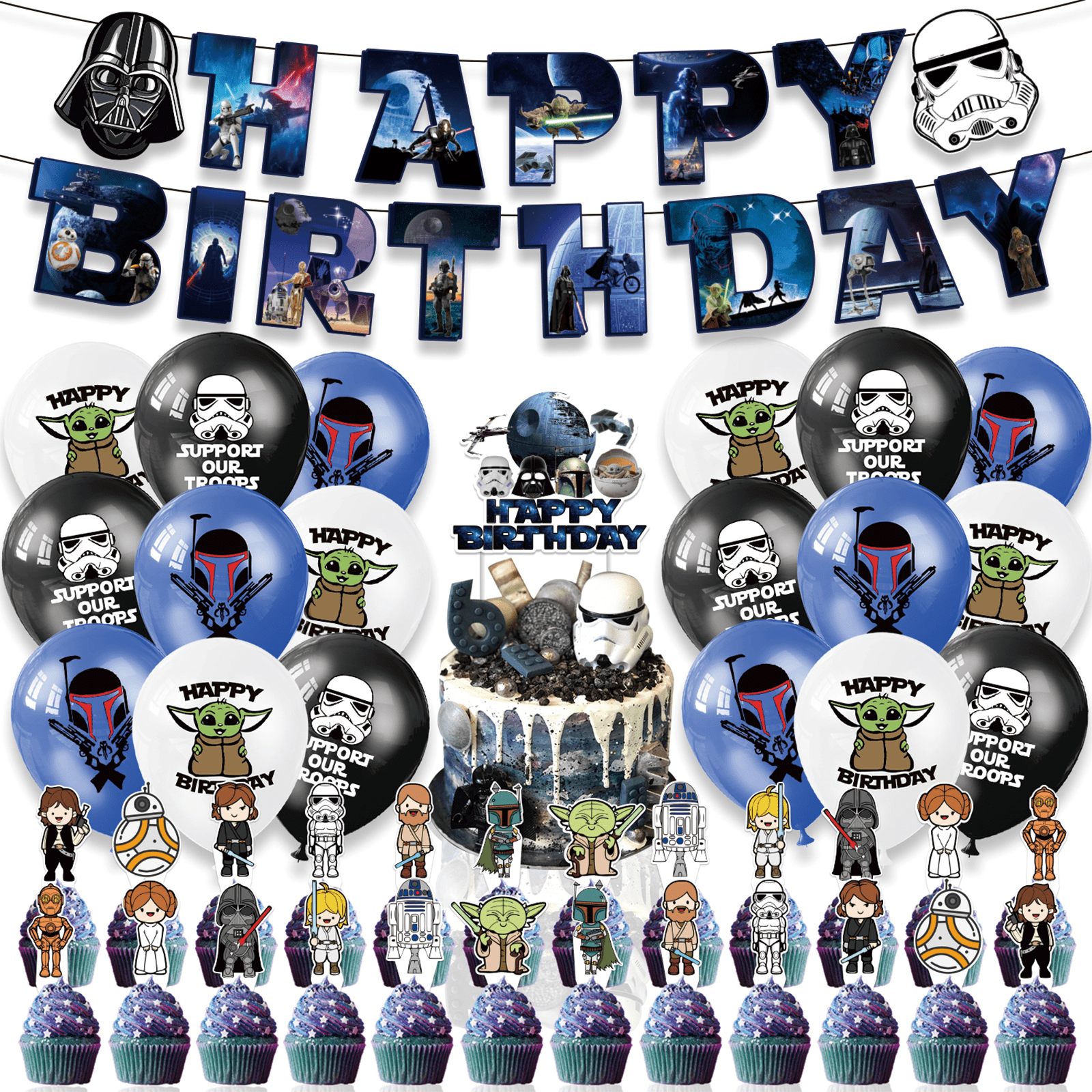 44 Pcs For Star Cartoon For Wars Theme Mandalorian Birthday Party ...