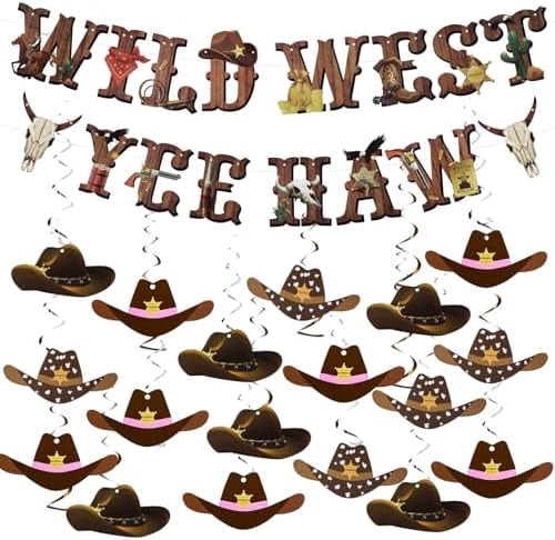 44 Pcs Western Cowboy Party Decorations Wild West Cowboy Banners Swirl ...