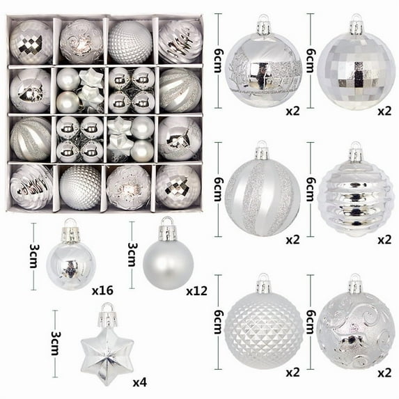 44-Piece Christmas Ball Decoration Gift Box Set, Painted Electroplated ...