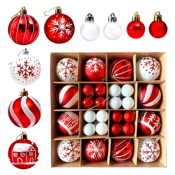 44 Piece Christmas Balls Baubles, Assorted Sizes 3Cm And 6Cm, Hanging ...