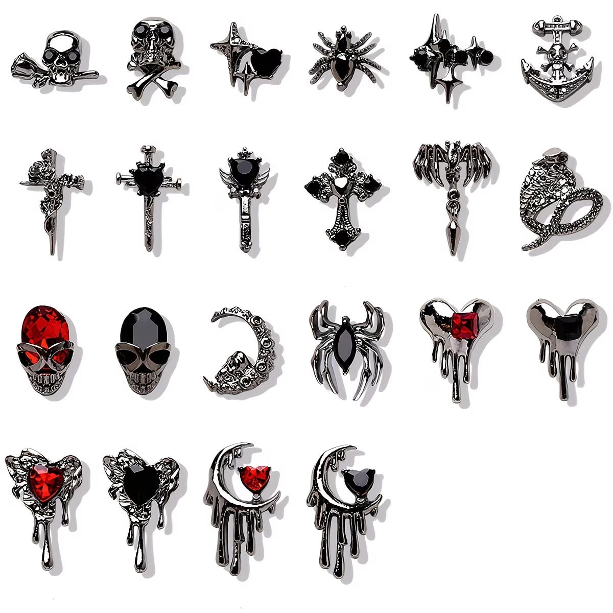 44 Pieces Halloween Nail Charms - Dark Retro Style Crow Heart Metal ...