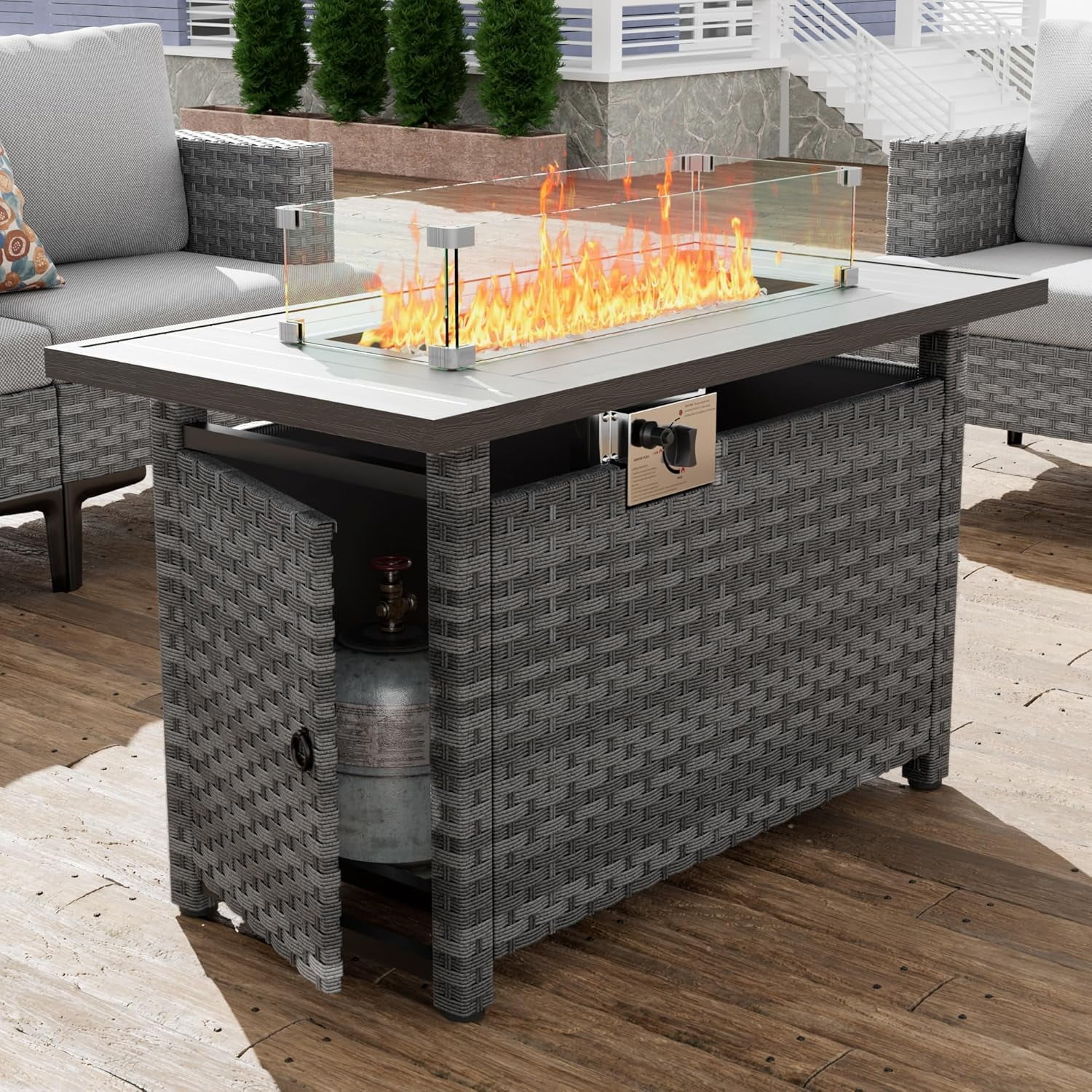 44” Propane Fire Pit Table 60000 BTU Rectangle Outdoor Fire Pit Table ...