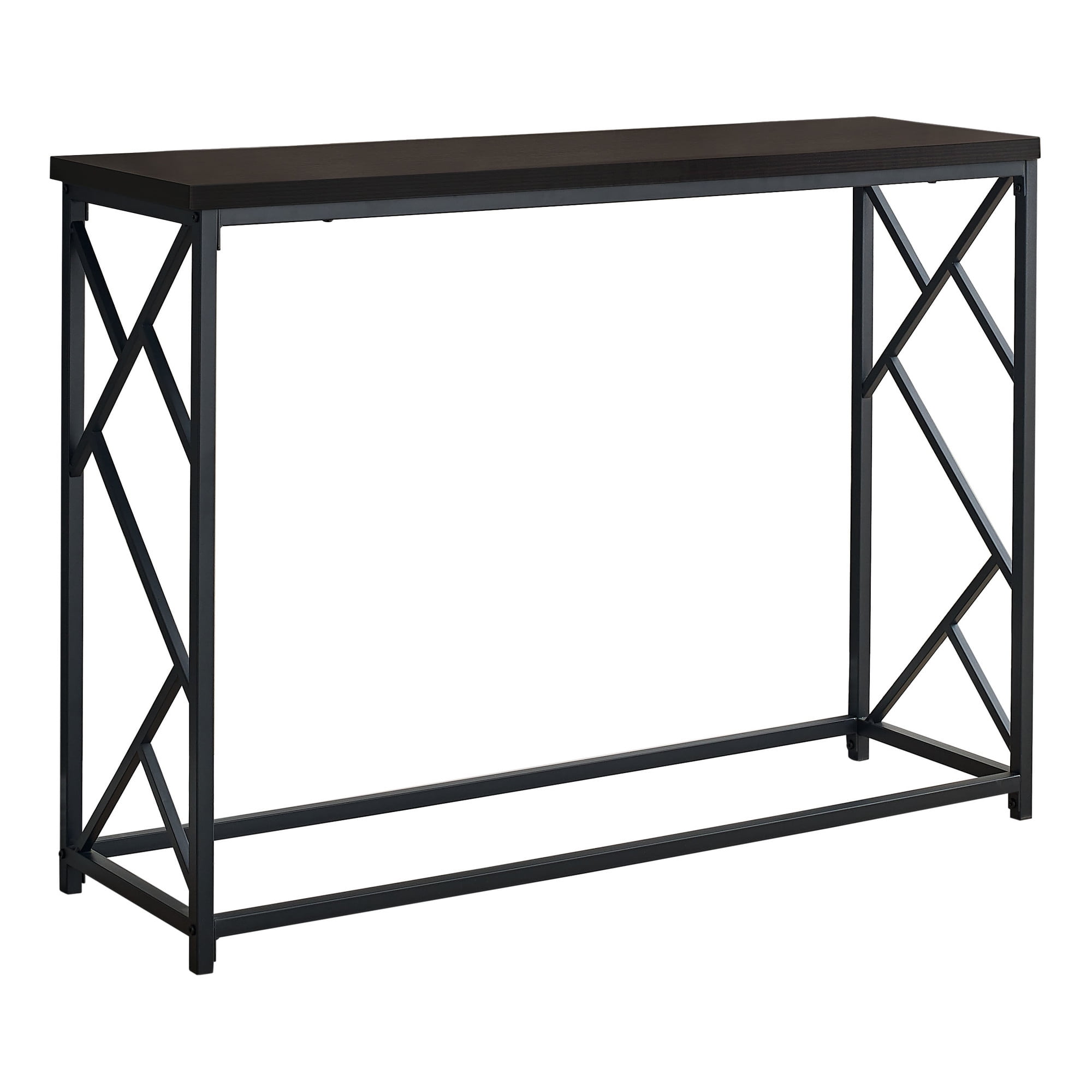 44" Rectangular EspressowithBlack Metal Hall Console Accent Table ...