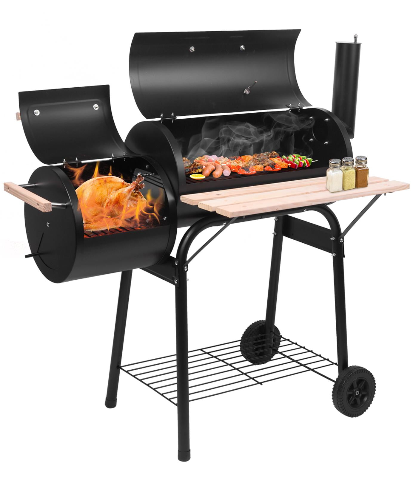 44" Smoker Grill with Offset Smoker & Adjustable Damper, Charcoal Grill ...