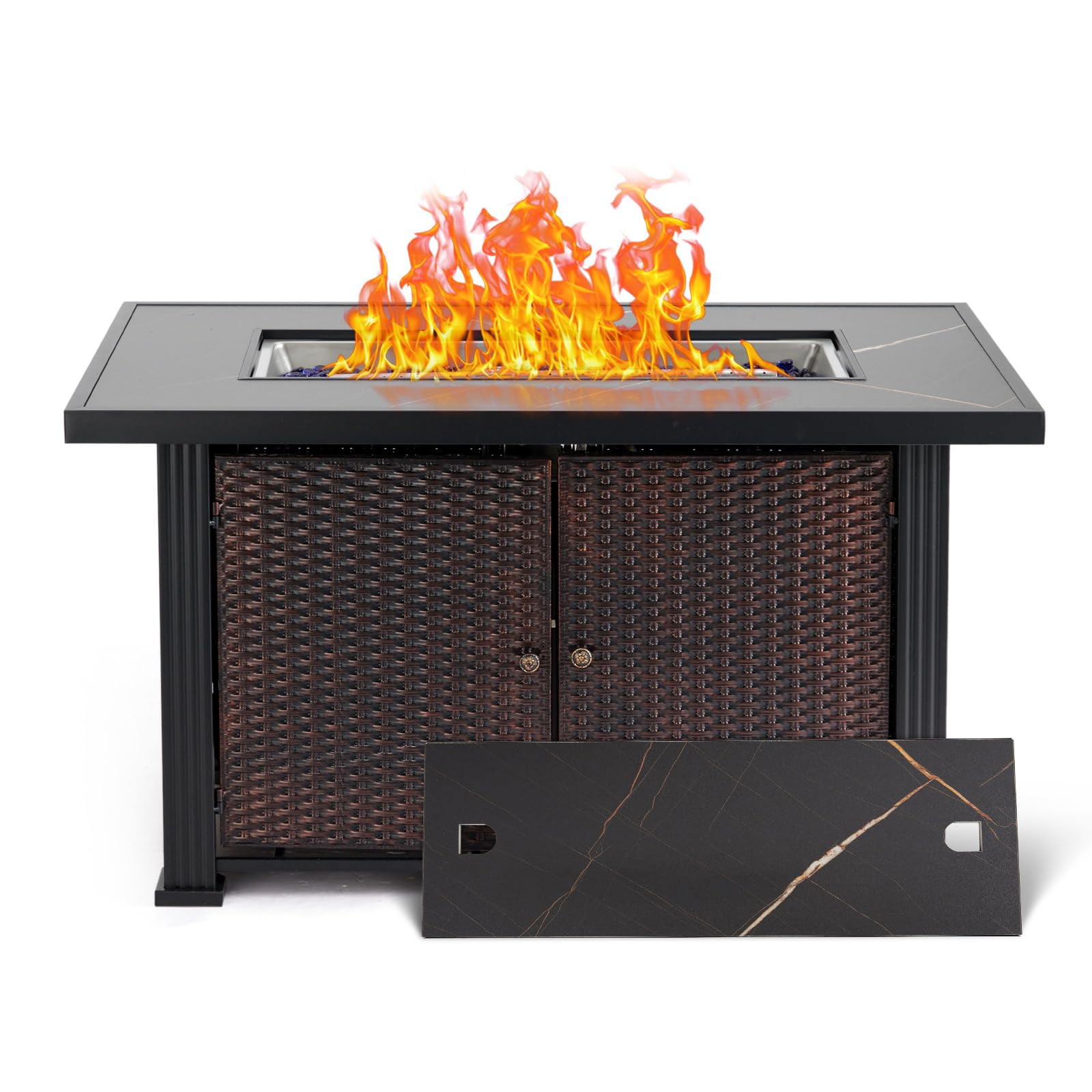 44" Square Propane Fire Pit Table,50,000 BTU Steel Gas Fire Pit with ...