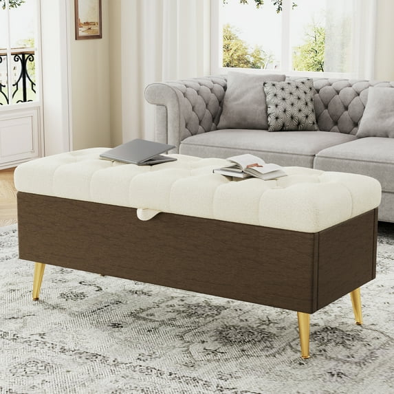 44" Storage Ottoman Bench, Tufted Upholstered Ottoman, Large End of Bed ...