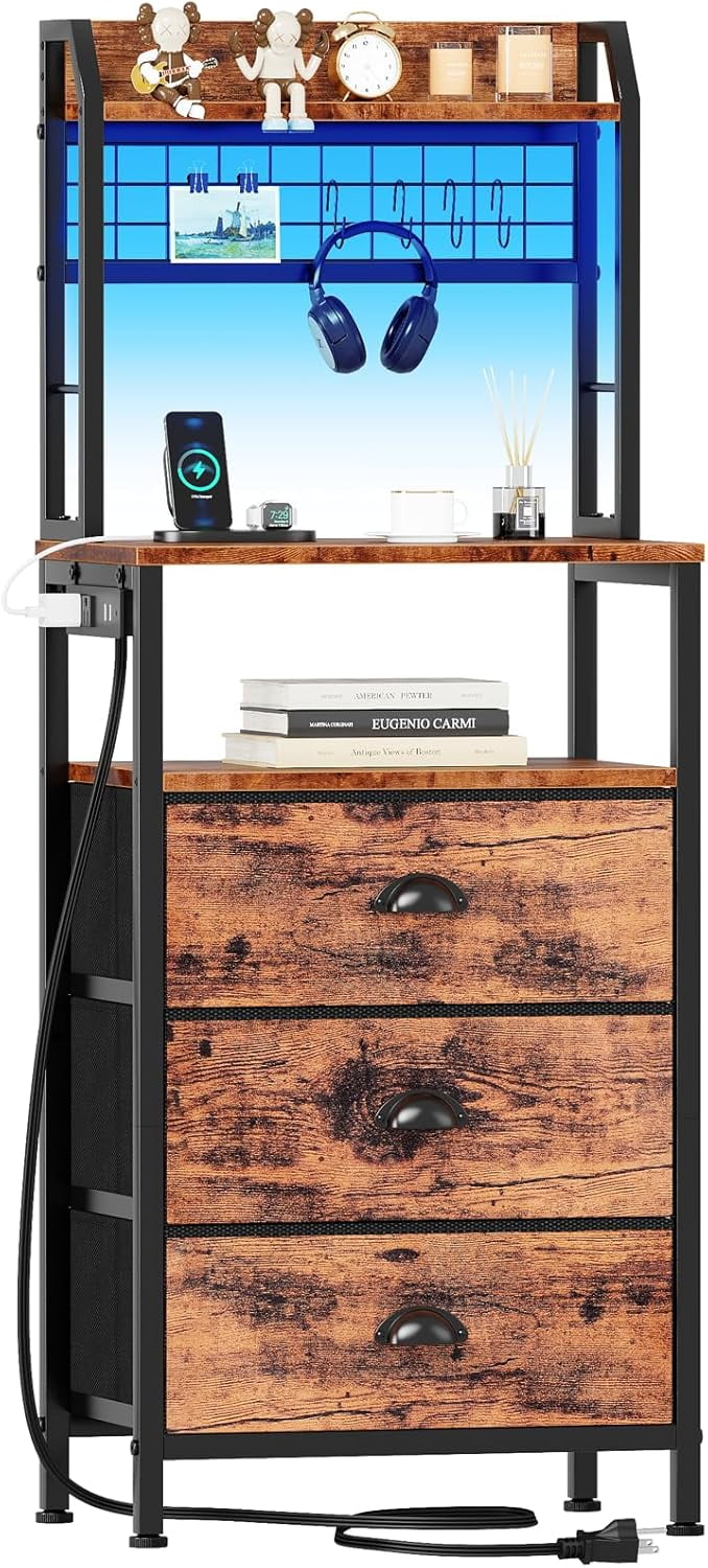 44'' Tall Nightstand with Charging Station, Bedside Table with LED ...