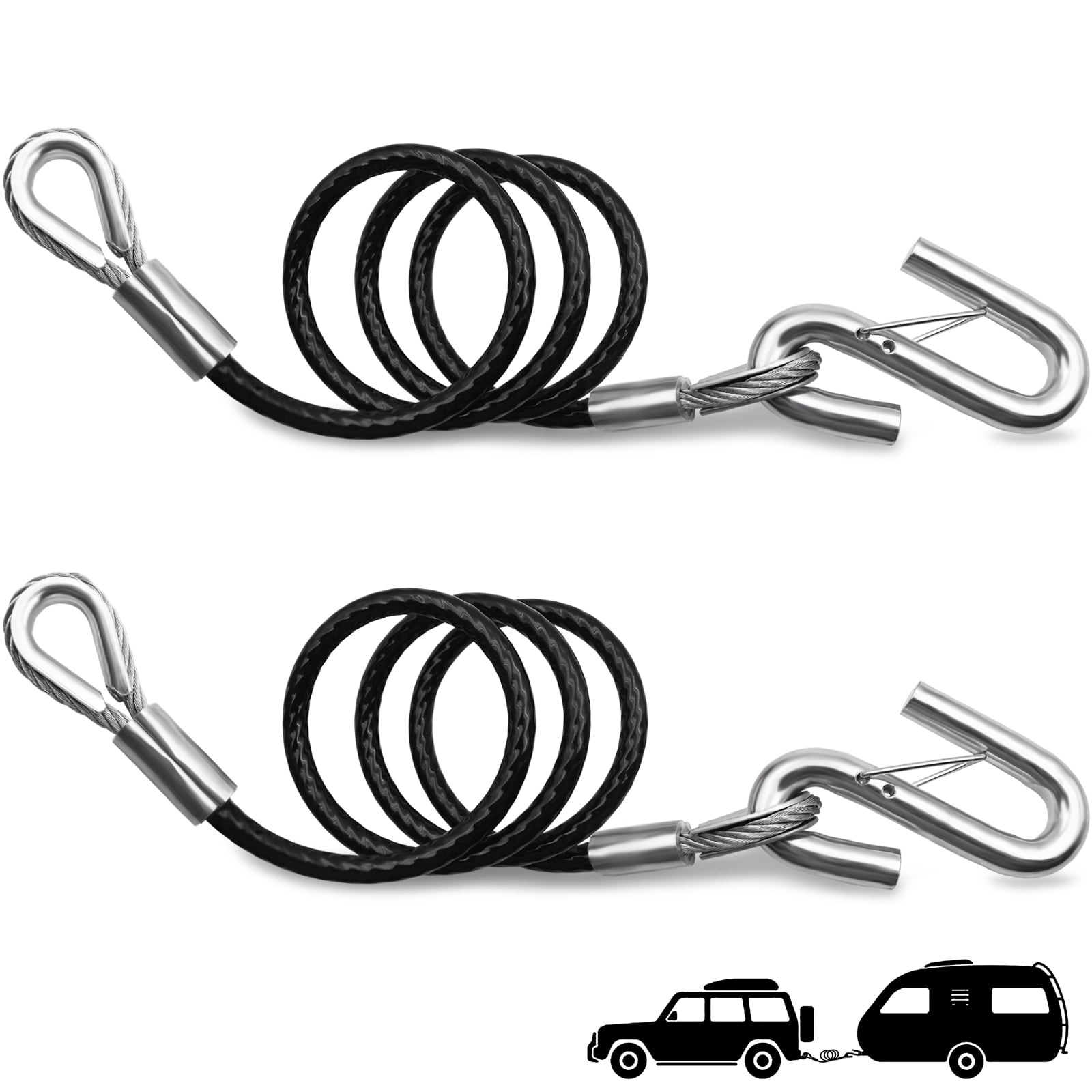 44" Trailer Safety Cables with Hooks Tow Straps 2-Pack Safety Chains ...