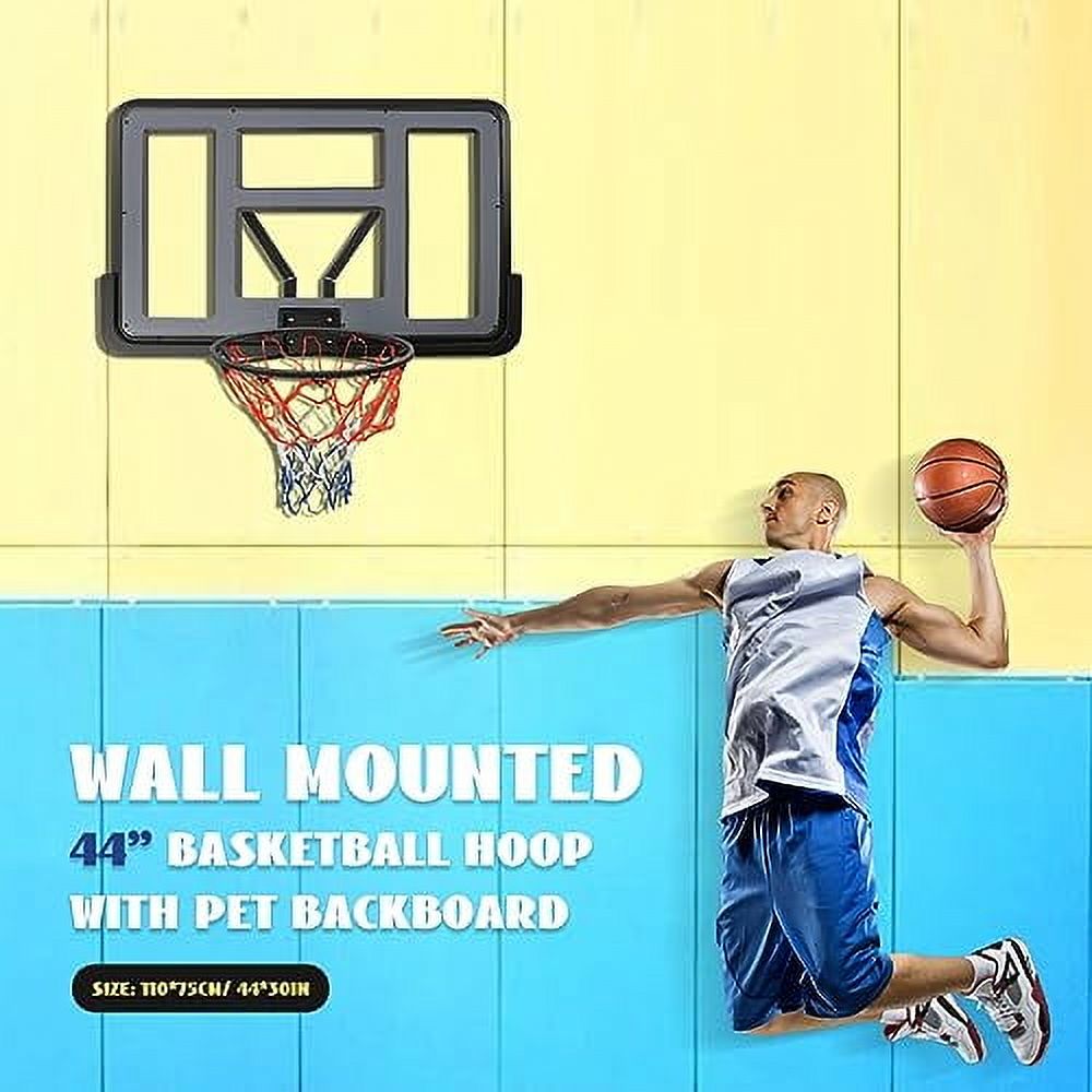 44" Wall Mounted Backboard & Rim Combo PET Shatter Proof Backboard and ...