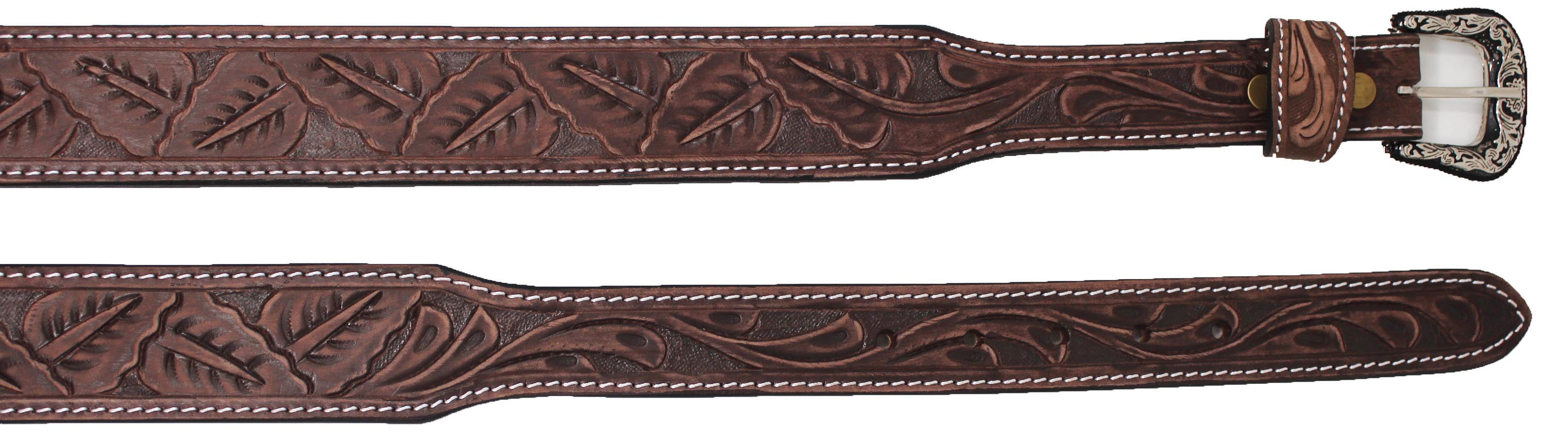 44 Western 1-3/4" Tapered Brown Antique Leaf Tooled Leather Belt ...