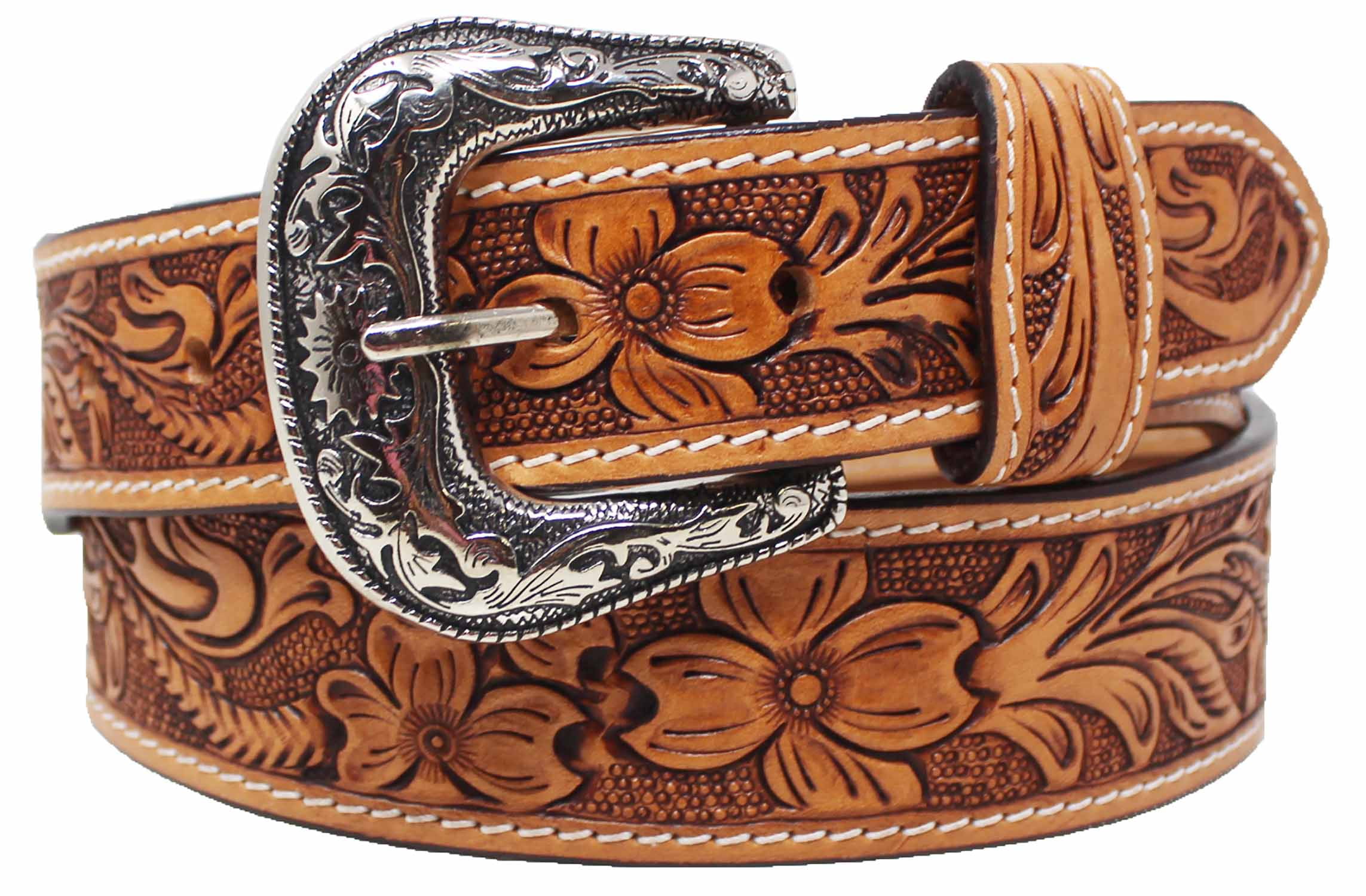 44 Western 1-3/4" Wide Tapered Floral Tooled Full-Grain Leather Belt ...