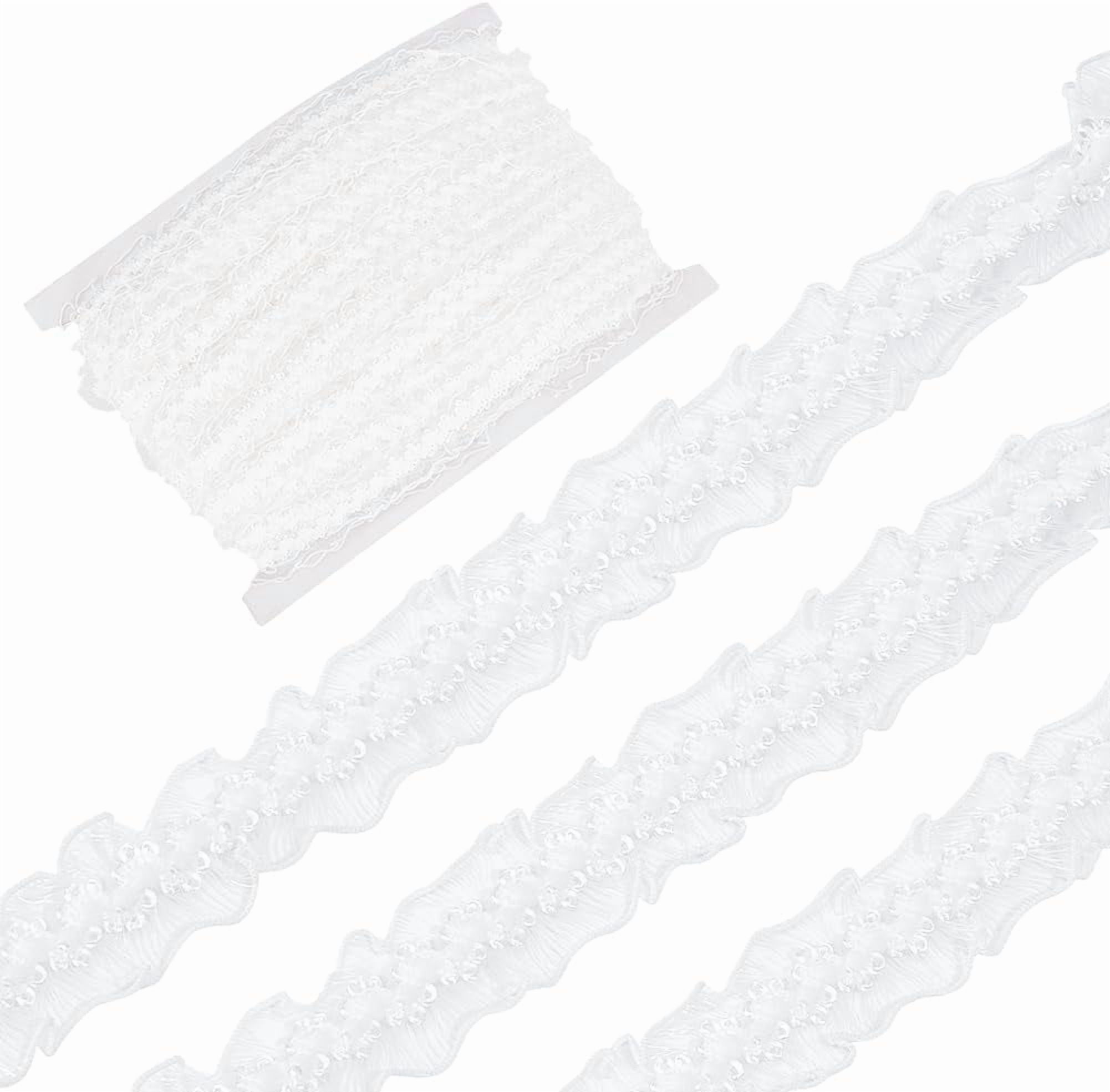 44 Yards White Elastic Ribbon Ruffle Trim 3/4 Inch Wide Double Ruffle ...