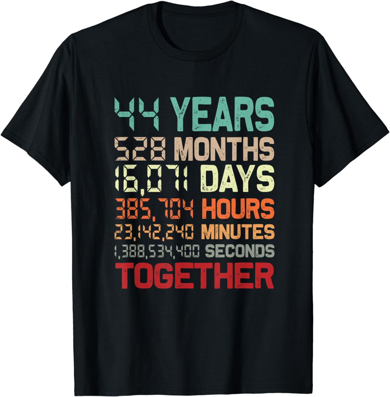 44 Years Together Couple Matching 44th Wedding Anniversary T-Shirt ...