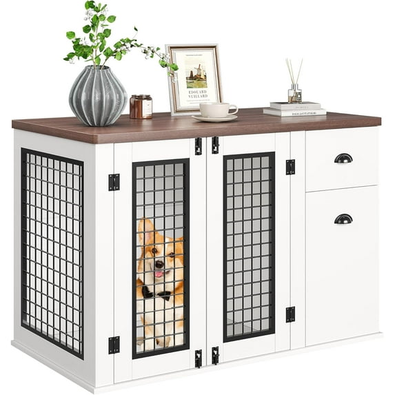 44 inch Dog Crate Furniture, Heavy Duty Wooden Pet Kennel with Drawers ...