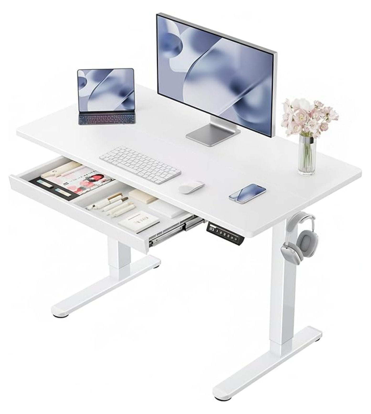 44 inch Electric Standing Desk with Drawers, Adjustable Height with ...
