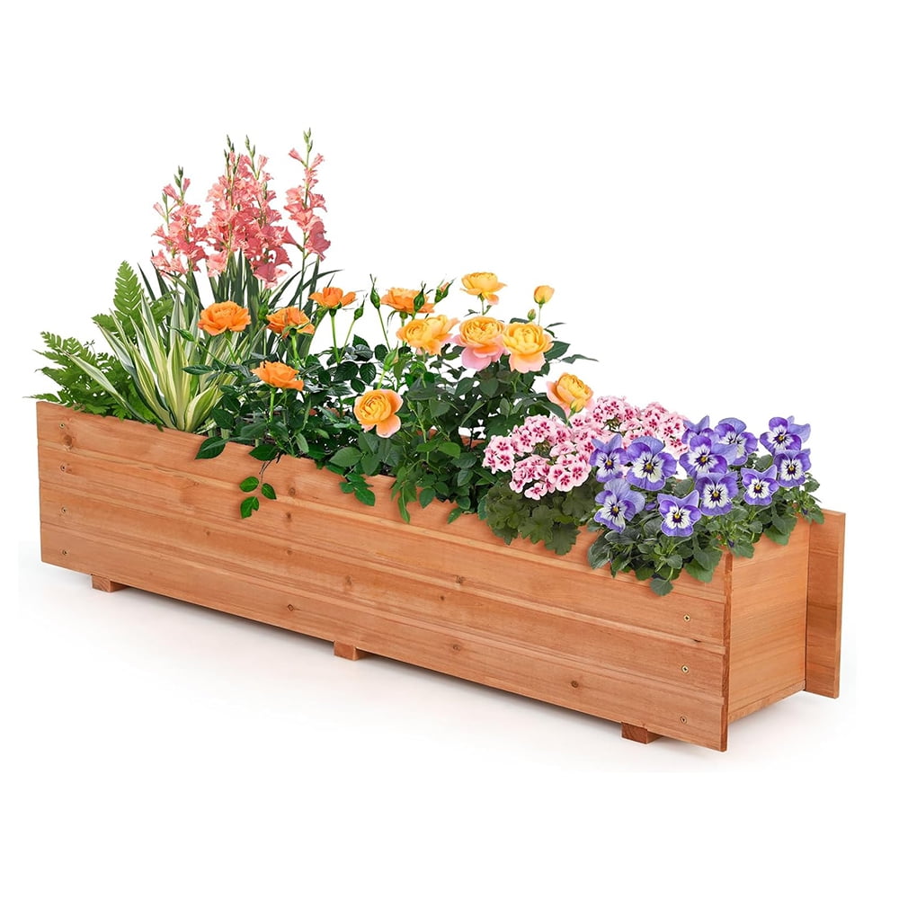 44” x 11” x 10” Raised Garden Bed, Wood Rectangular Planter Box ...