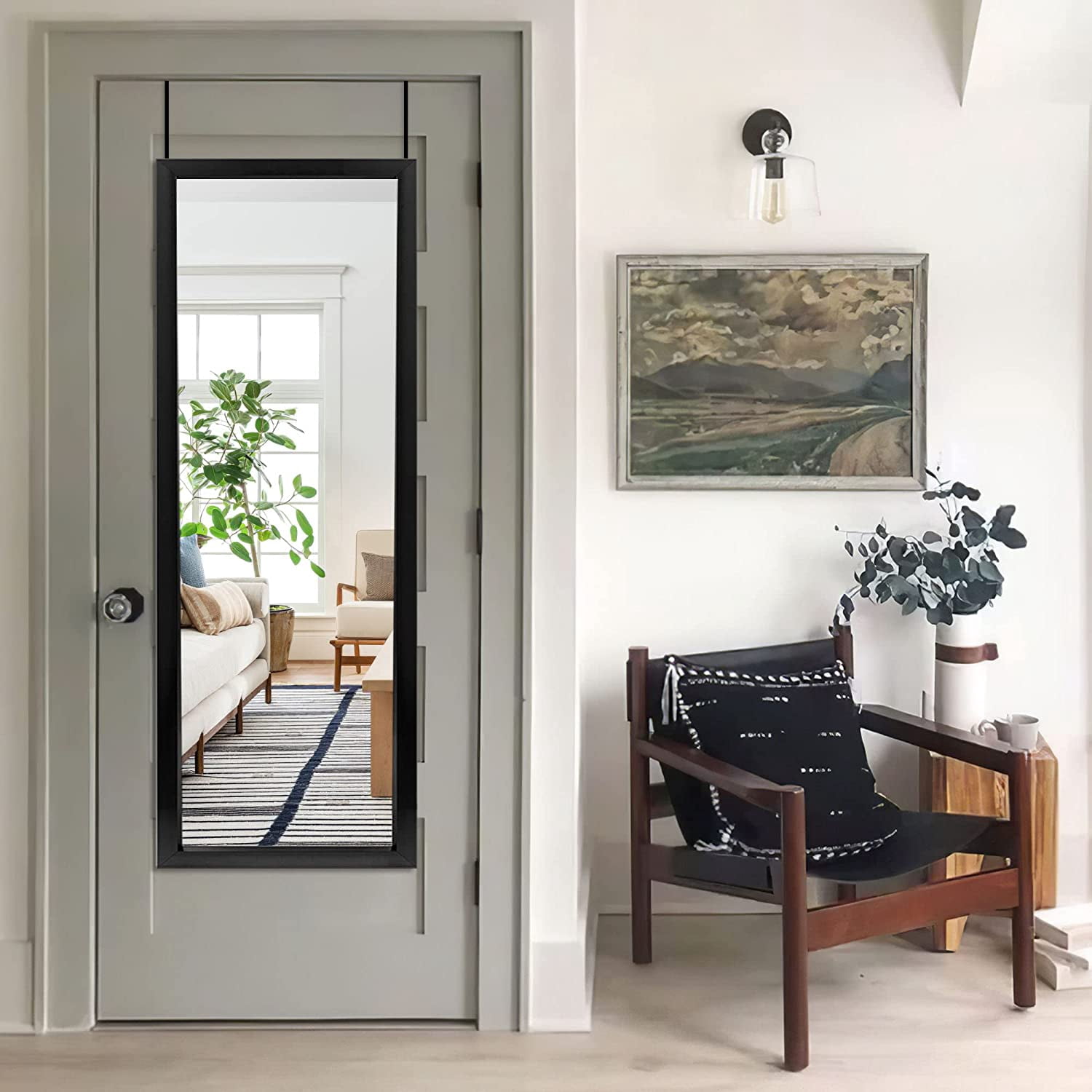 44" x 16" Over The Door Mirror - Full Length Mirror with 2 Metal ...