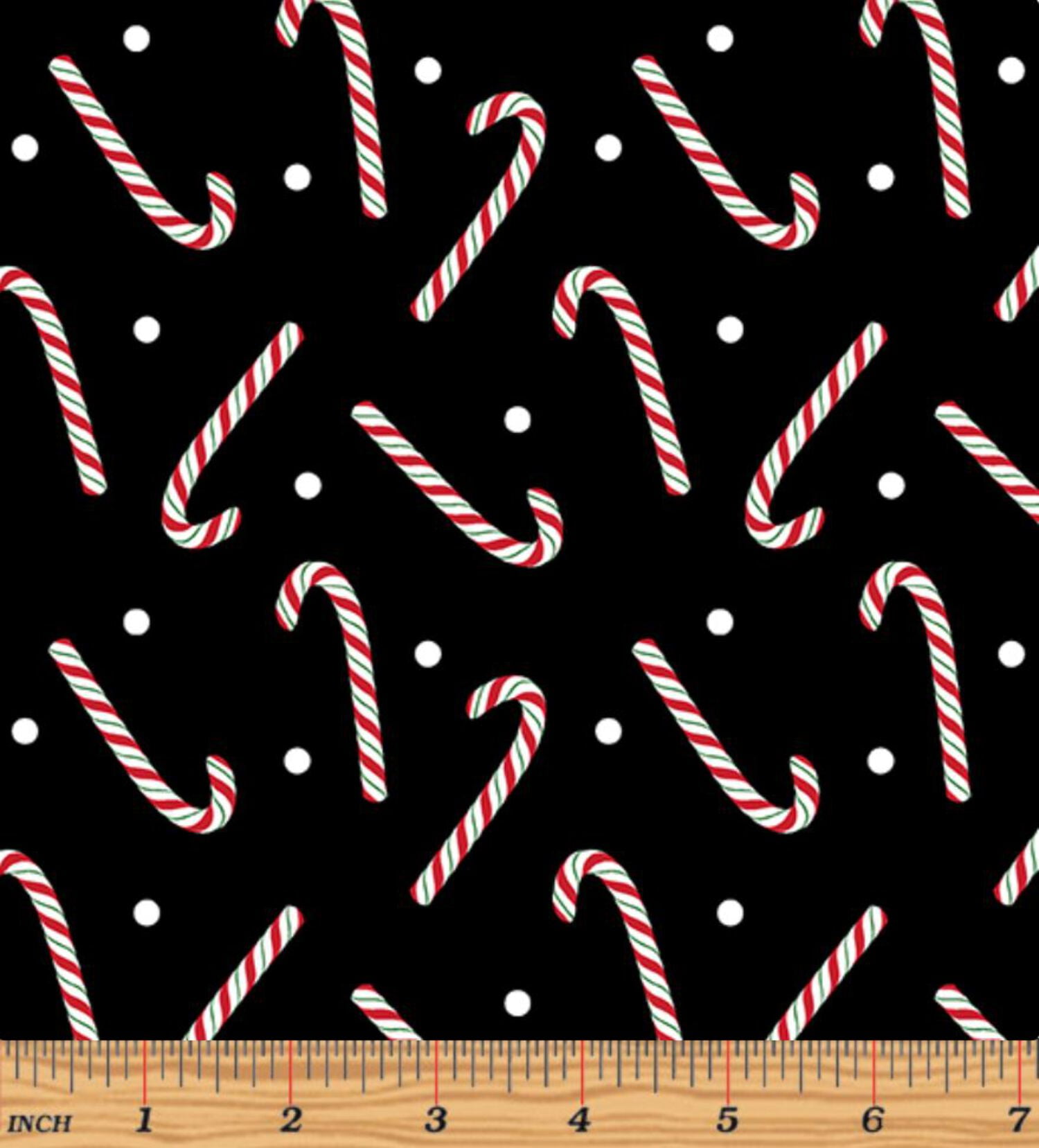 44 x 36 Candy Canes on Black Keeping Cozy Christmas Benartex Black 100% ...