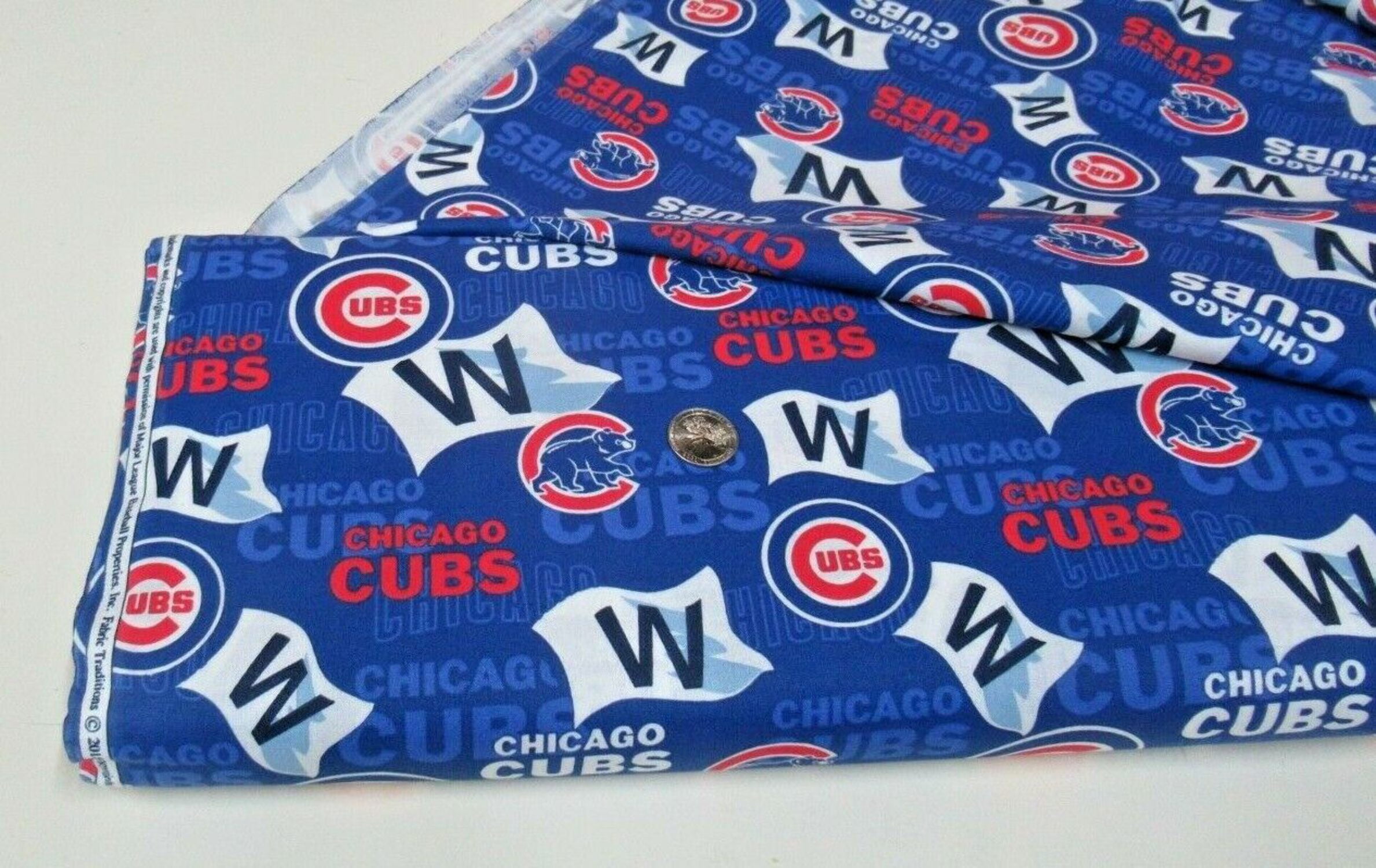 44 x 36 Chicago Cubs Fly the W Fabric Traditions MLB Blue 100% Cotton ...