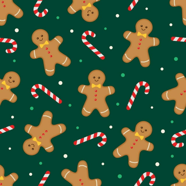 44 x 36 Christmas Gingerbread Dance Candy Canes on Green 100% Cotton ...