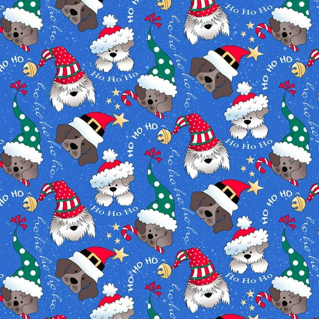 44 x 36 Christmas Ho Ho Ho Dogs Puppies on Blue Glitter Fabric ...