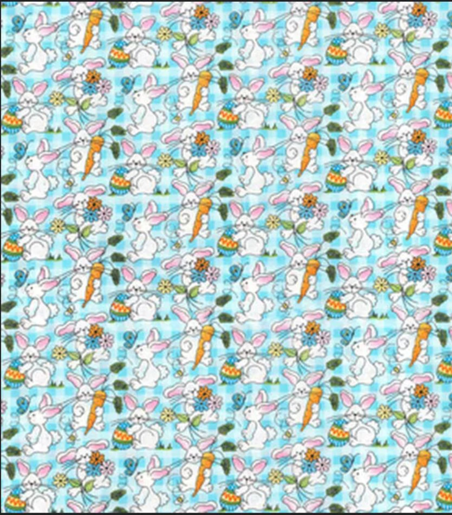 44 x 36 Easter Bunnies on Light Blue Plaid Fabric Traditions 100% ...