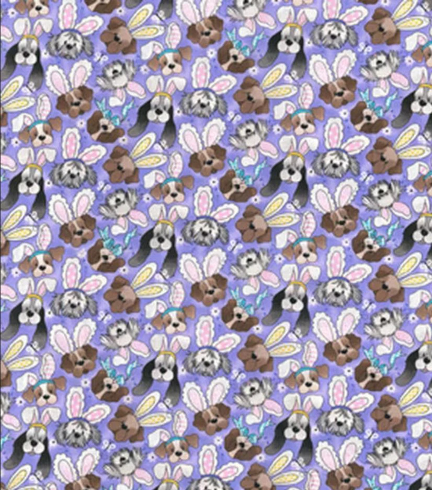 44 x 36 Easter Dogs Puppies Bunny Ears Purple Fabric Traditions 100% ...