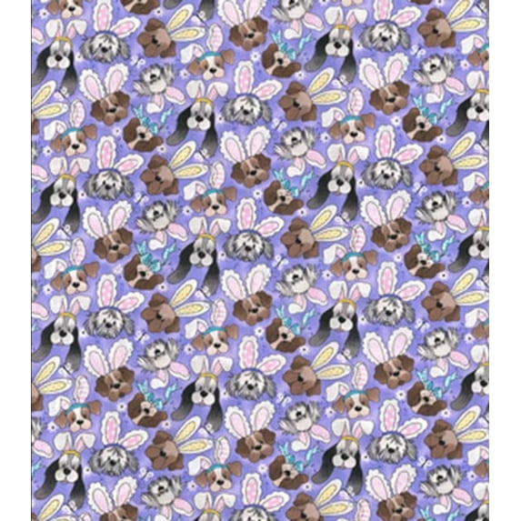 Fabric Traditions Easter Dogs Puppies Bunny Ears Purple 100% Cotton ...