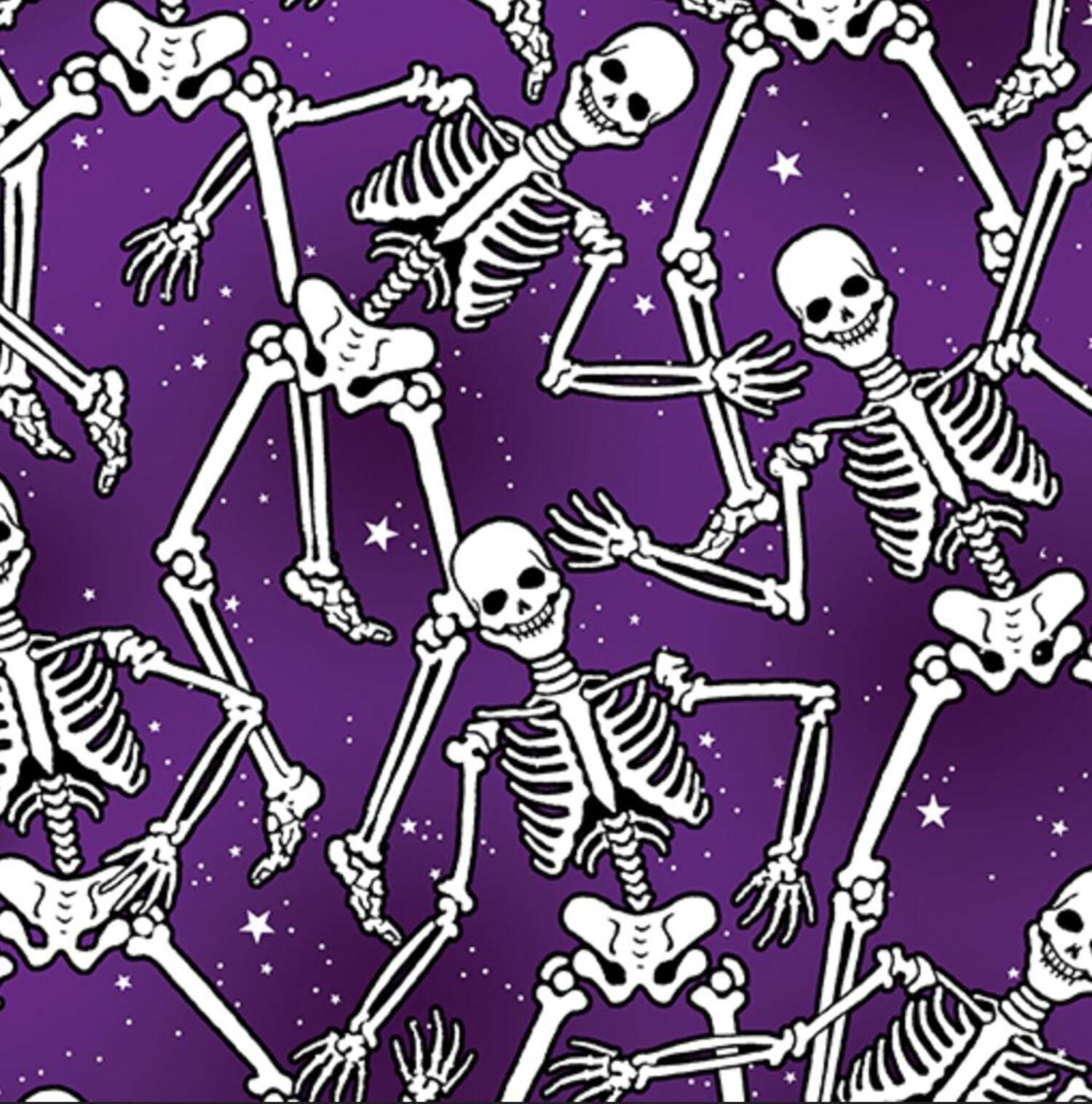 Benartex Halloween Spirit Glow in the Dark Large Skeletons on Purple ...
