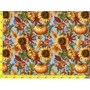 45x36 Fall Thanksgiving Fabric, 100% Cotton, Orange/White Pumpkins ...