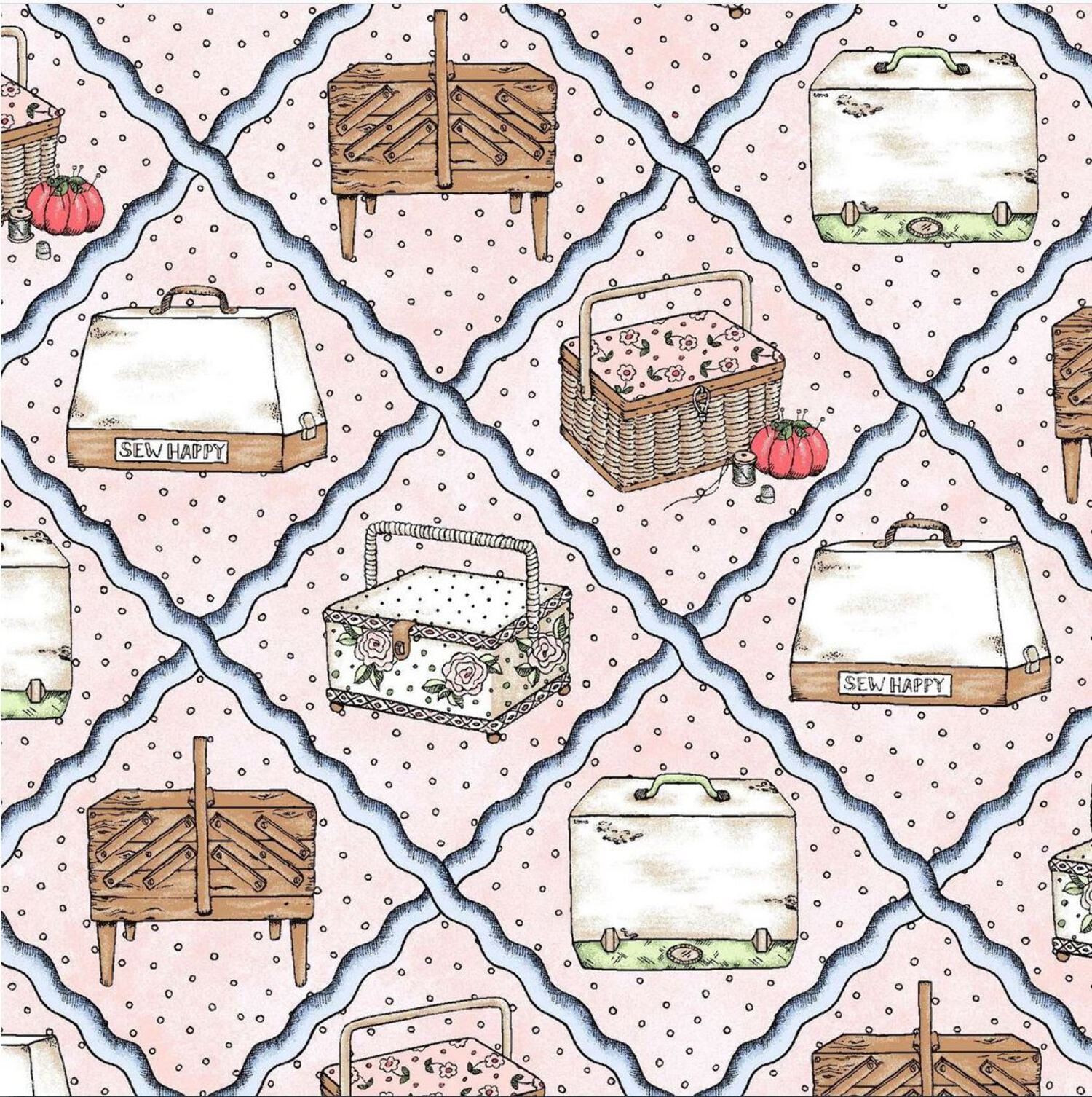 Maywood Studio Sewing Machines Diamond Ric Rac on Pink 100% Cotton ...