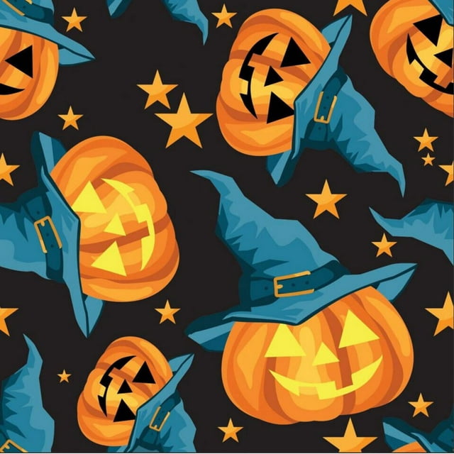 100% Cotton Halloween Fabric Cloth, 44 x 36 Smiling Pumpkins Jack o ...