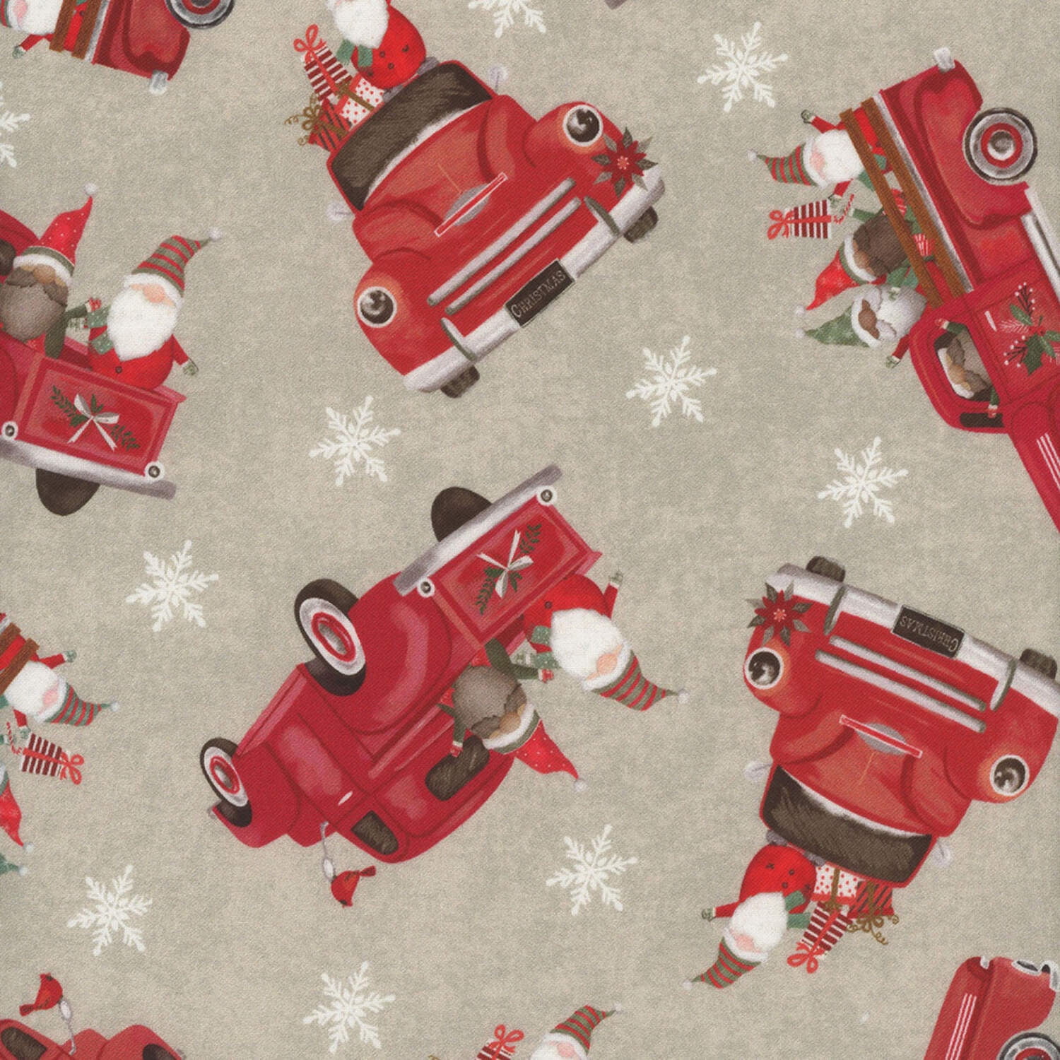 44 x 36 Timeless Treasures Christmas Truck And Gnome Beige Let It Snow ...