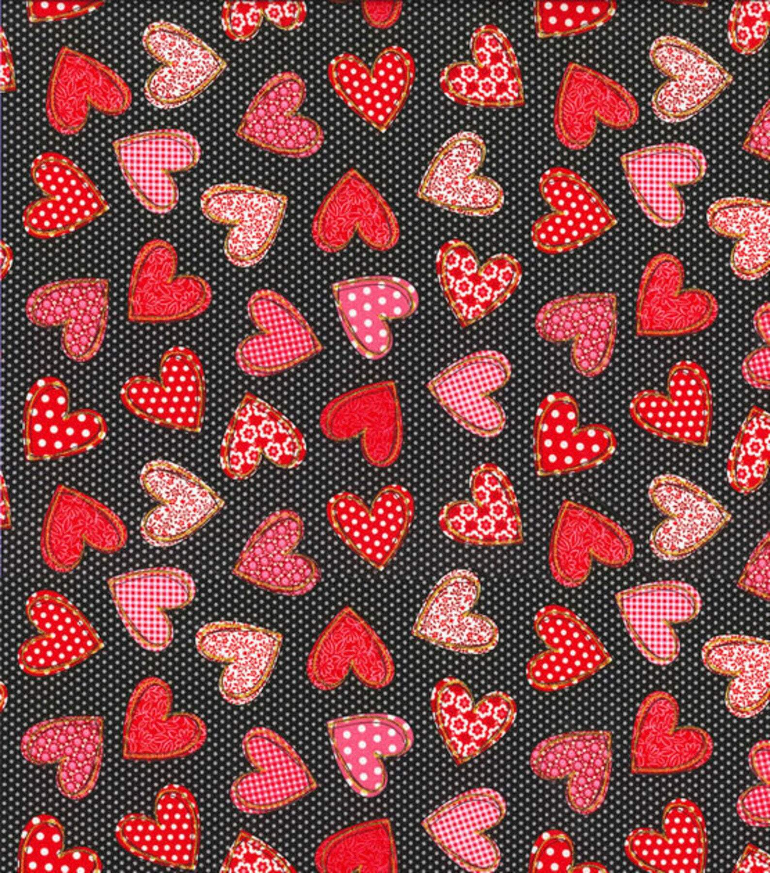 44 x 36 Valentine Glitter Hearts Toss Dots Fabric Traditions 100% ...