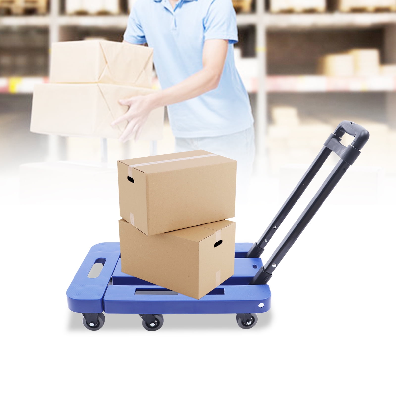 440.92lbs Folding Hand Truck Blue Heavy Duty Dolly Luggage Moving Cart ...