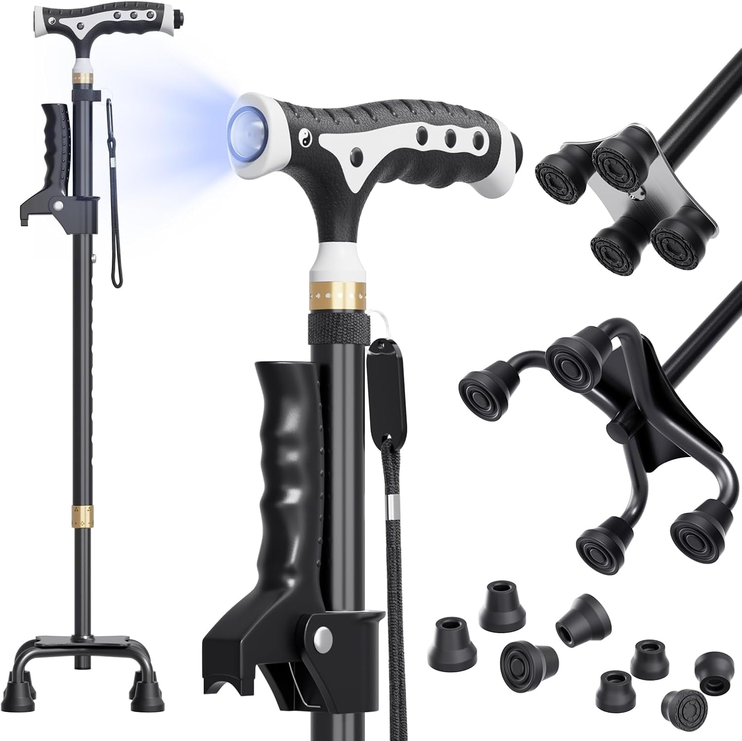 440 Lbs Adjustable Walking Cane for Men & Women with 4-Pronged Base for ...