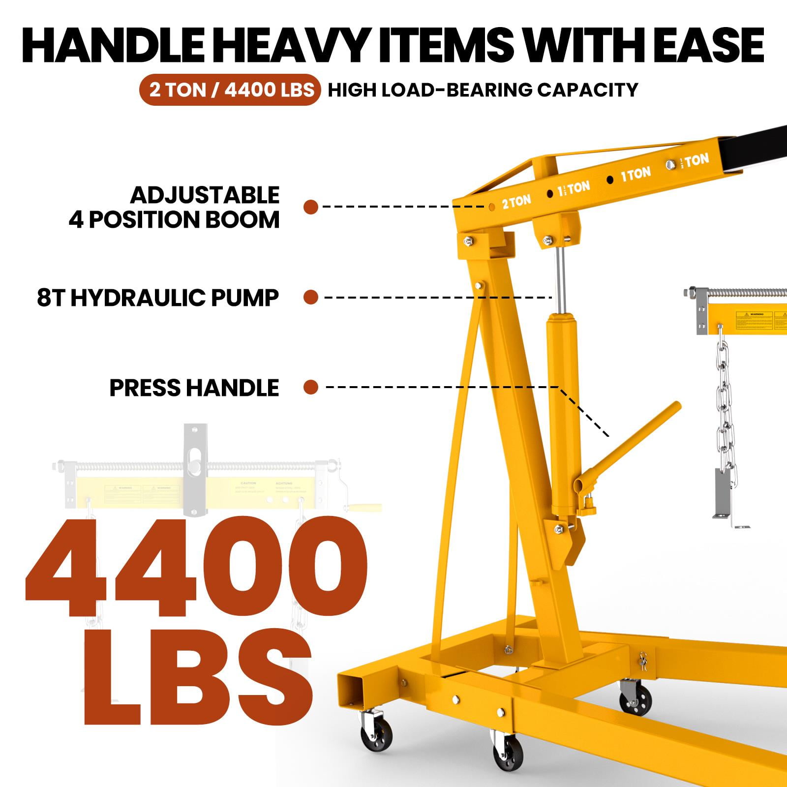 4400 LBS Capability Engine Hoist, 2 Ton Alloy Steel Engine Hoist， Red ...
