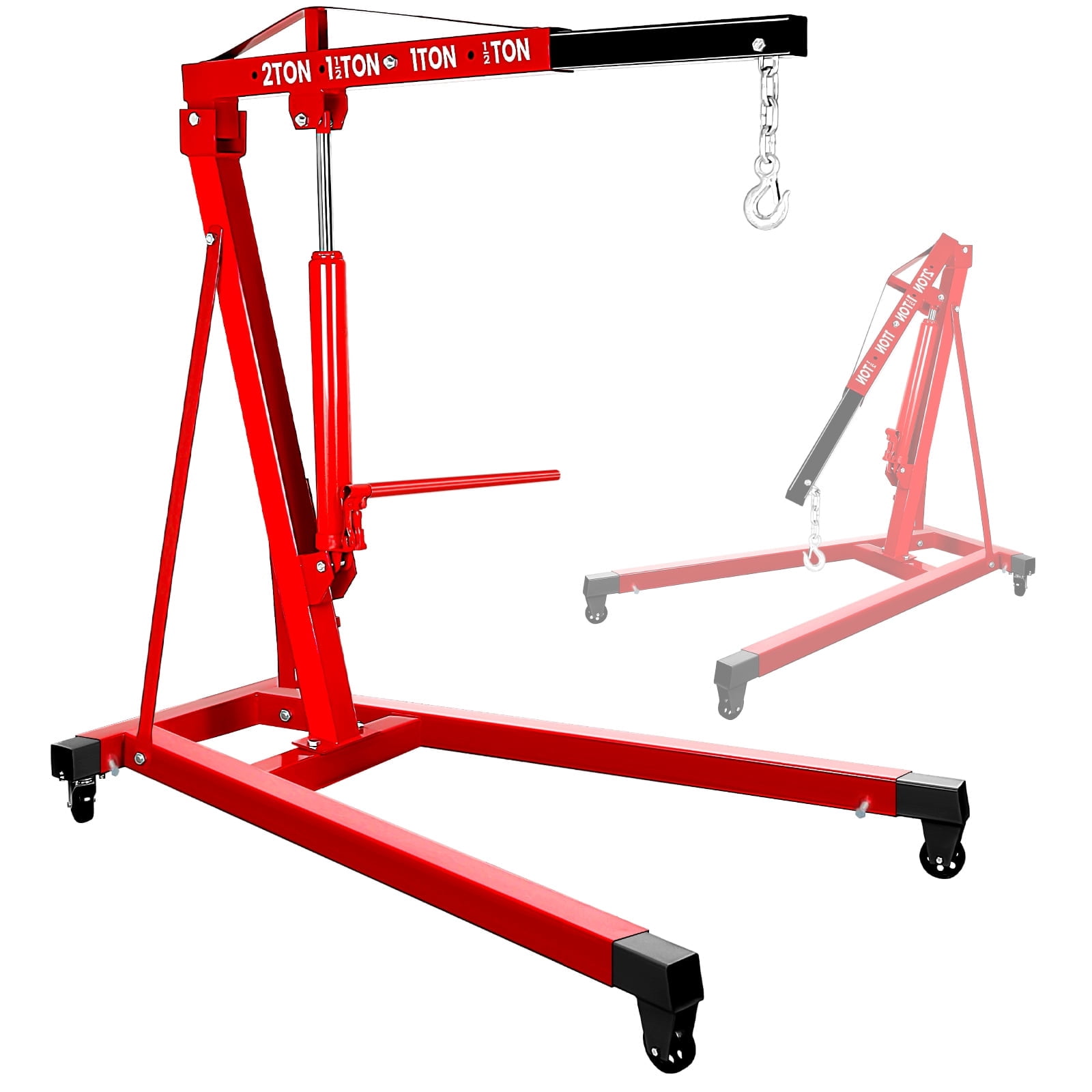 4400 lbs Hydraulic Shop Crane 2 Ton Cherry Picker with Durable Boom ...