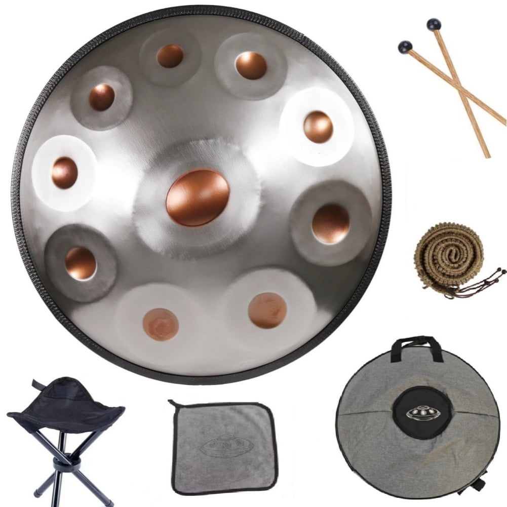 440HZ 22 Inch Ash-Gold 10 Notes Hand Pan Drums D Minor Steel Drum with ...