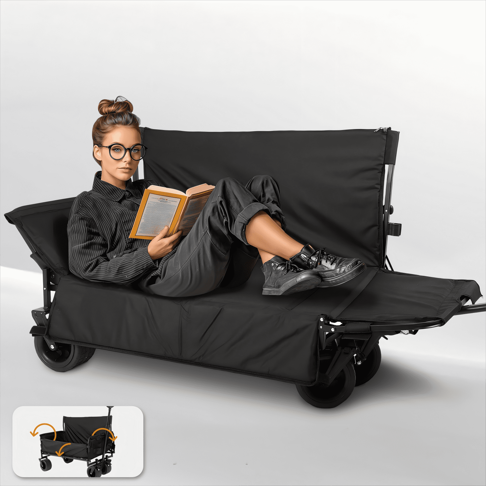 440LBS Collapsible Folding Wagon, Multi-functional Sofa Seat Reclining ...