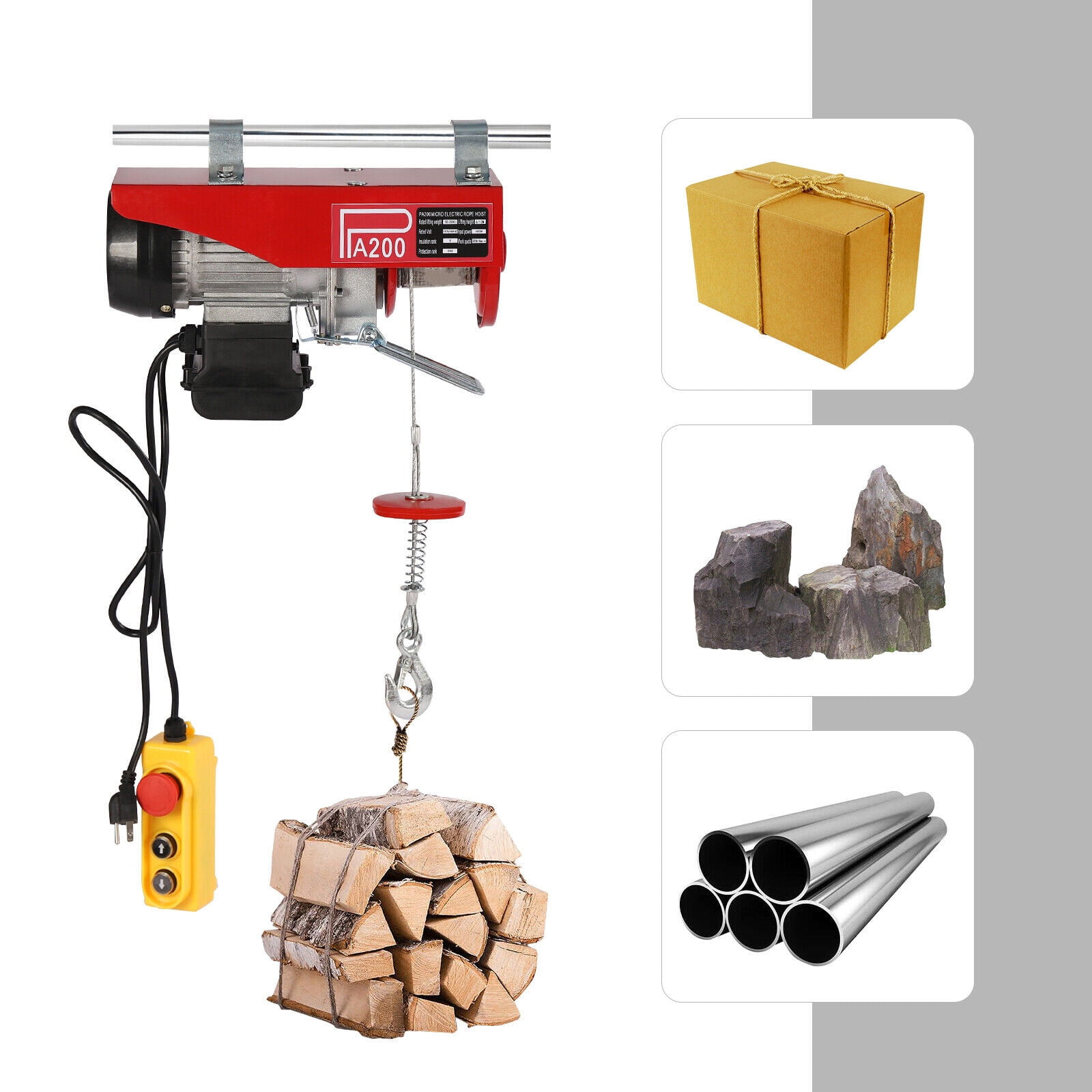 440Lbs Red Electric Hoist Winch Lifting Engine Crane Ceiling Pulley ...
