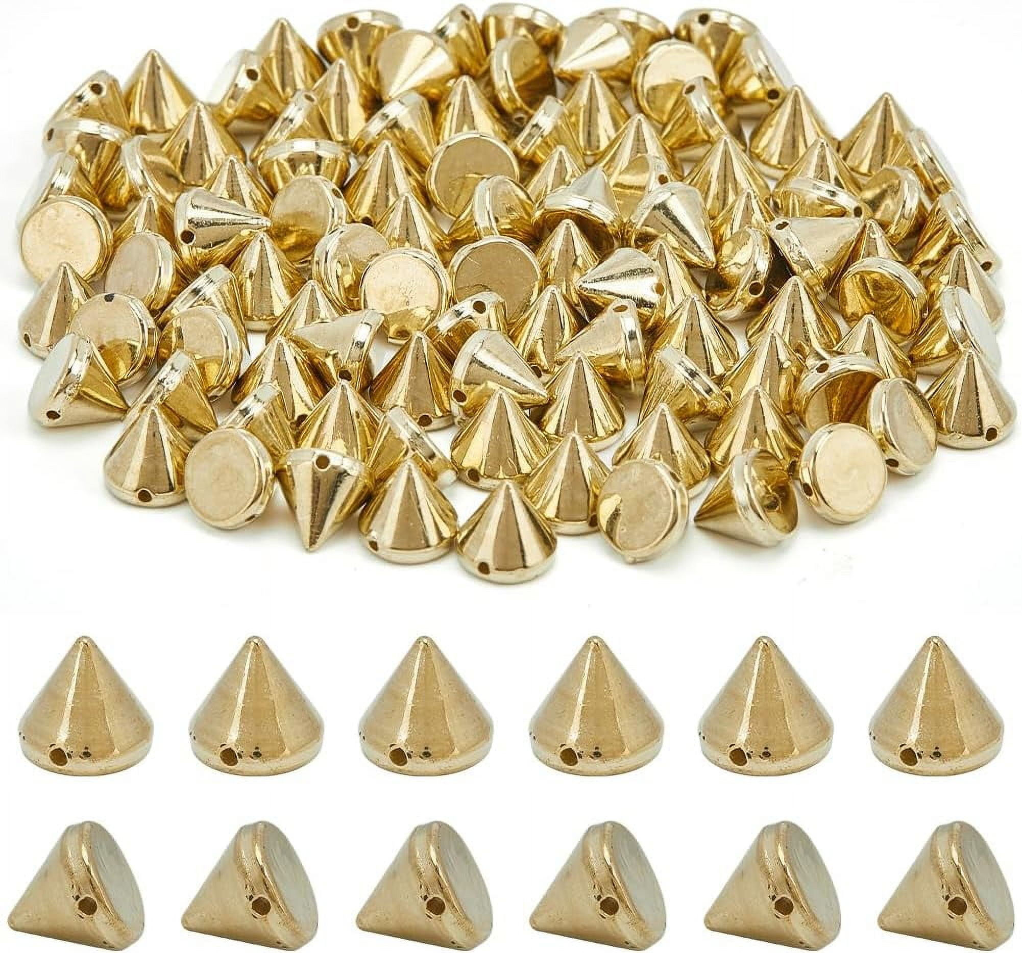 440Pcs Rivets Beads Small Studs Plastic Gold Cone Studs Flat Back Punk ...